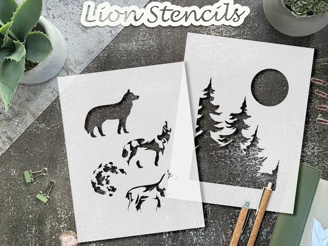 Howling Wolf Stencils Set of 2 Wildlife Forest Stencils for DIY Crafts ...