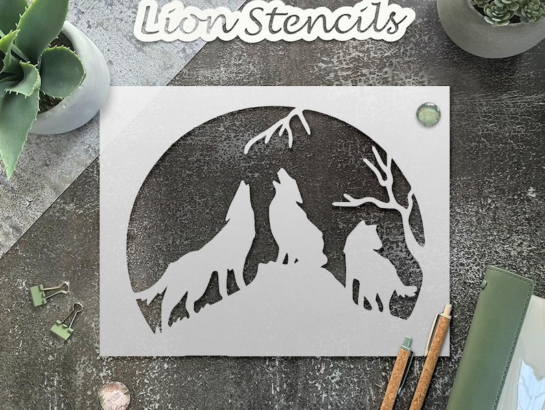Wolf Stencil - Reusable Plastic Template for DIY Painting, Airbrush, Scrapbooking & Craft ...
