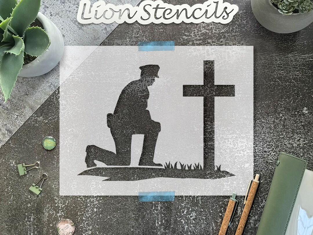 Police Officer Kneeling at Cross Stencil Template, Reusable Mylar ...