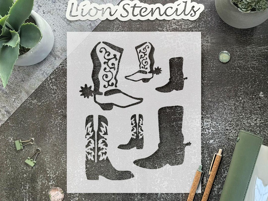 Cowboy Boots Stencil - Reusable Plastic Template for Western Crafts ...
