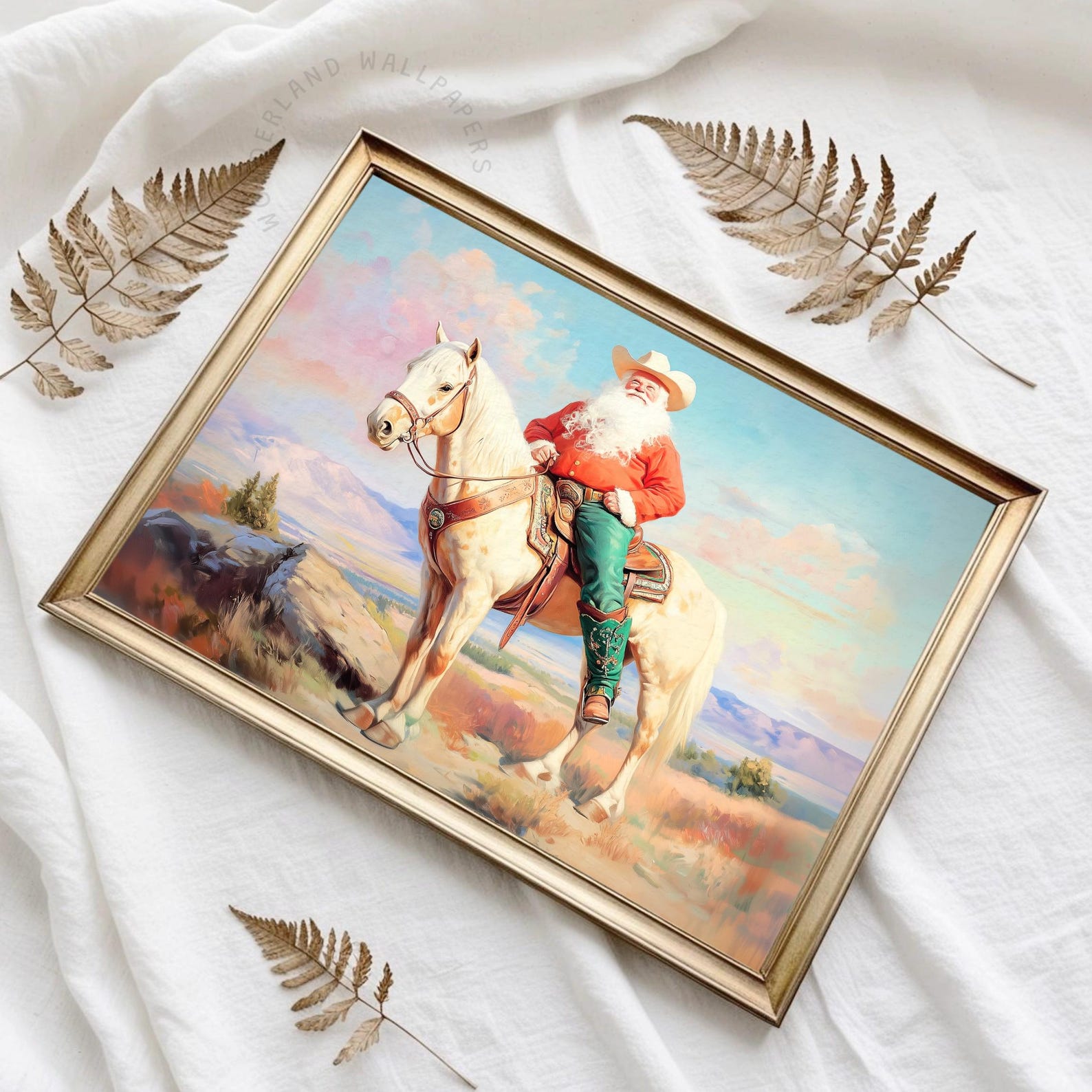 Cowboy Santa Christmas Art Print, Rustic Holiday Decor (digital ...