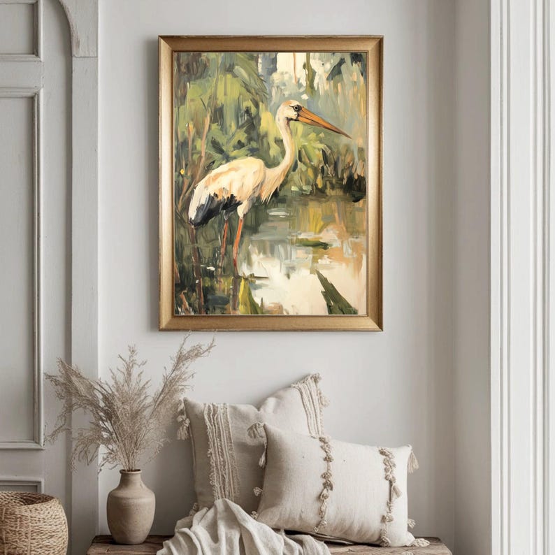 Vintage Stork Art Jungle Animal Painting PRINTABLE Animal Wall Decor ...