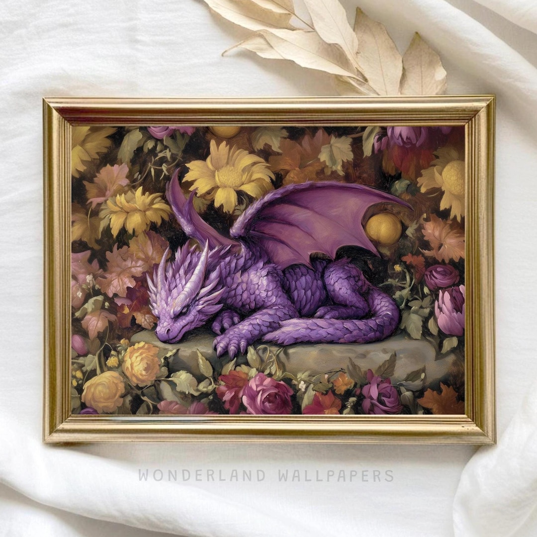 Purple Dragon Print, Mythical Creature Art, Fantasy Wall Art, Magical ...
