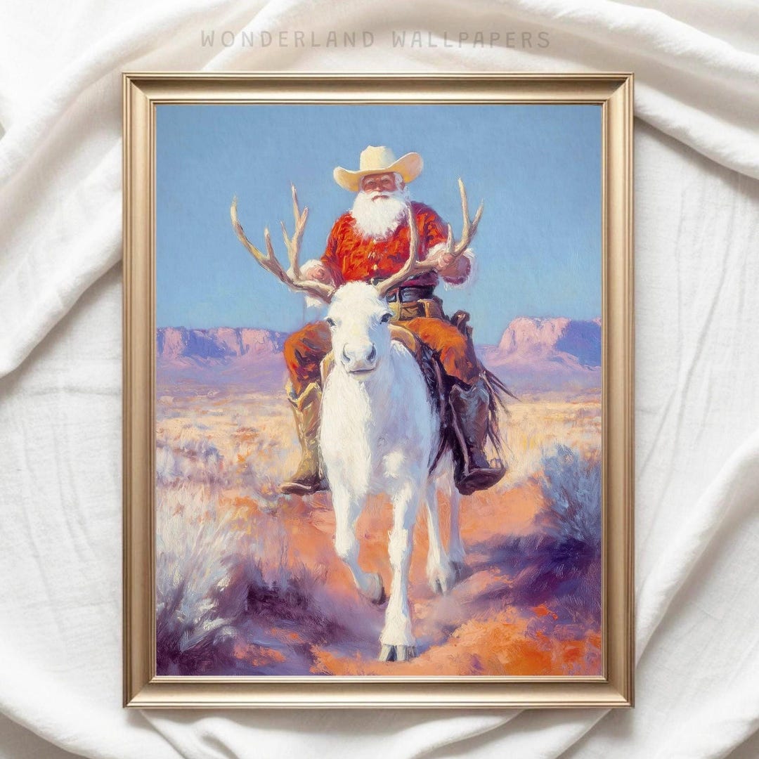 Cowboy Santa and Rudolph Print, Western Christmas Wall Art, Western ...