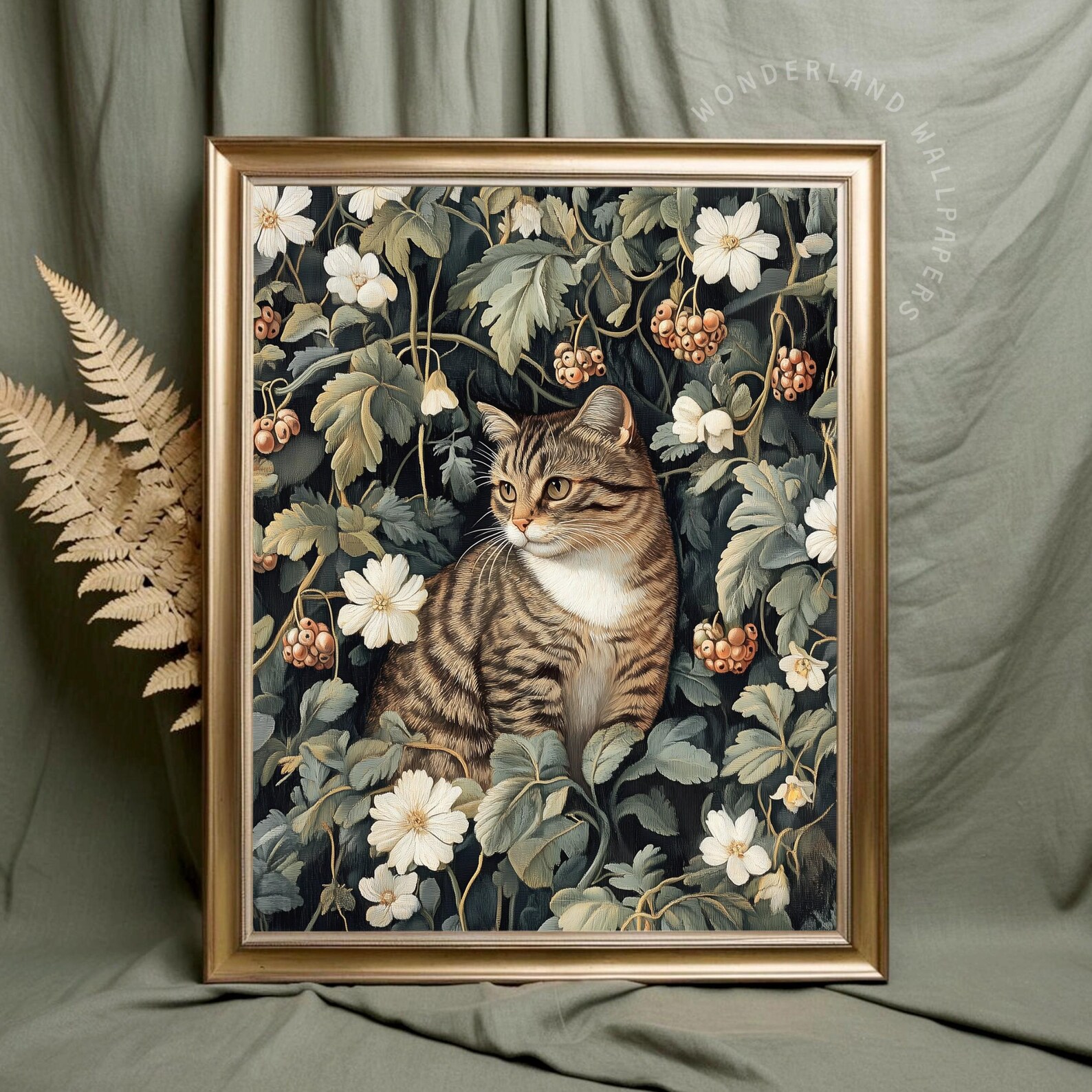 Cottagecore Cat Portrait: Floral Botanical Printable Art (digital ...