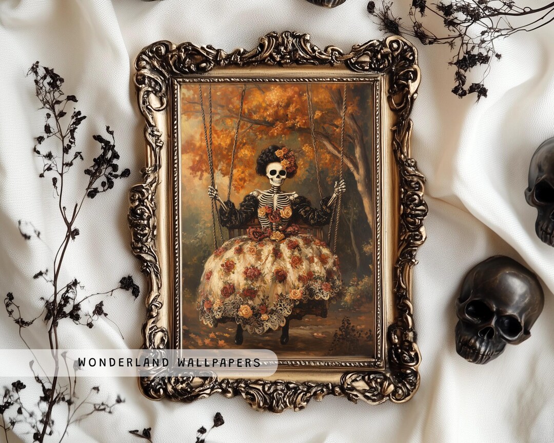 Spooky Cottagecore Halloween PRINTABLE, Vintage Aesthetic Fall Skeleton ...