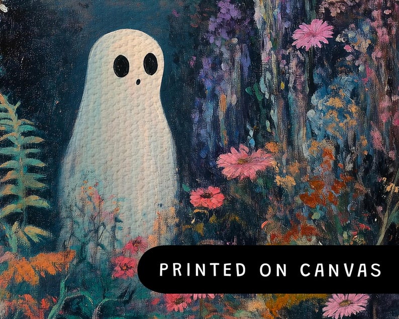 Ghost in Wildflowers, Halloween PRINTABLE Art, Spooky Cute Ghost Decor ...