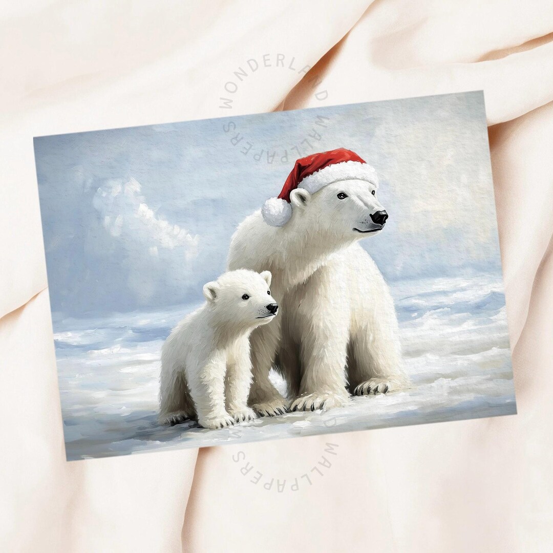 Polar Bear Christmas Art Print, Winter Wall Decor (digital Download) - Etsy