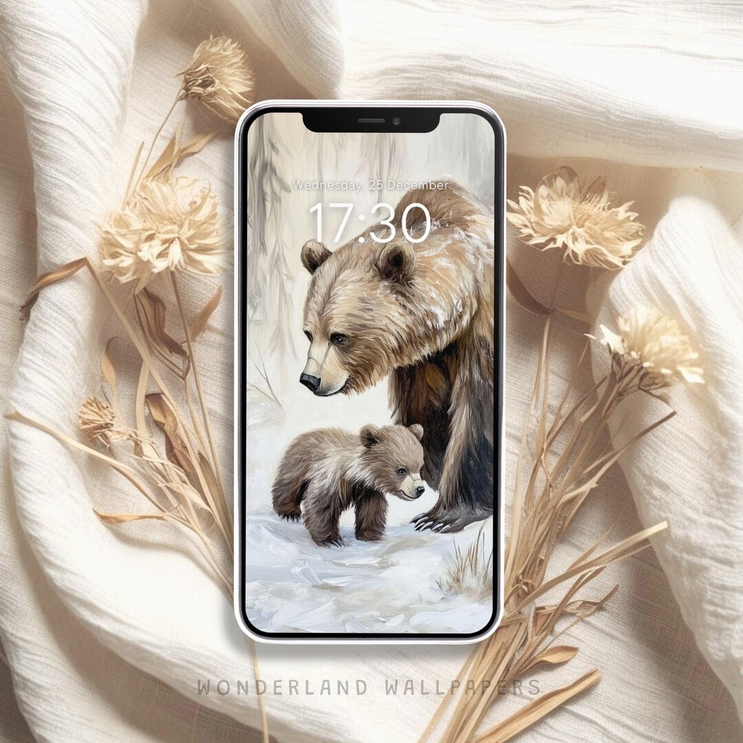 Mom Christmas Cute iPhone Wallpaper, Mama Bear Winter Aesthetic Phone ...