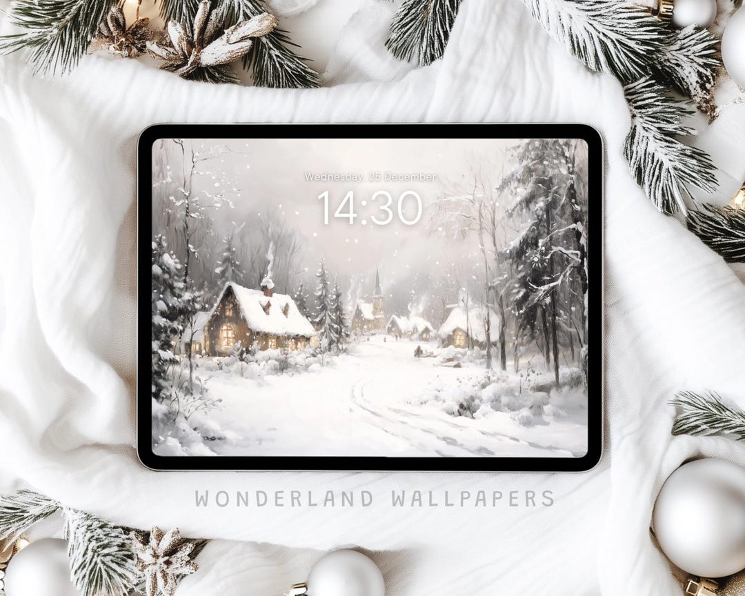 White Christmas Winter Village, Cute Christmas iPad Wallpaper, Snowy ...