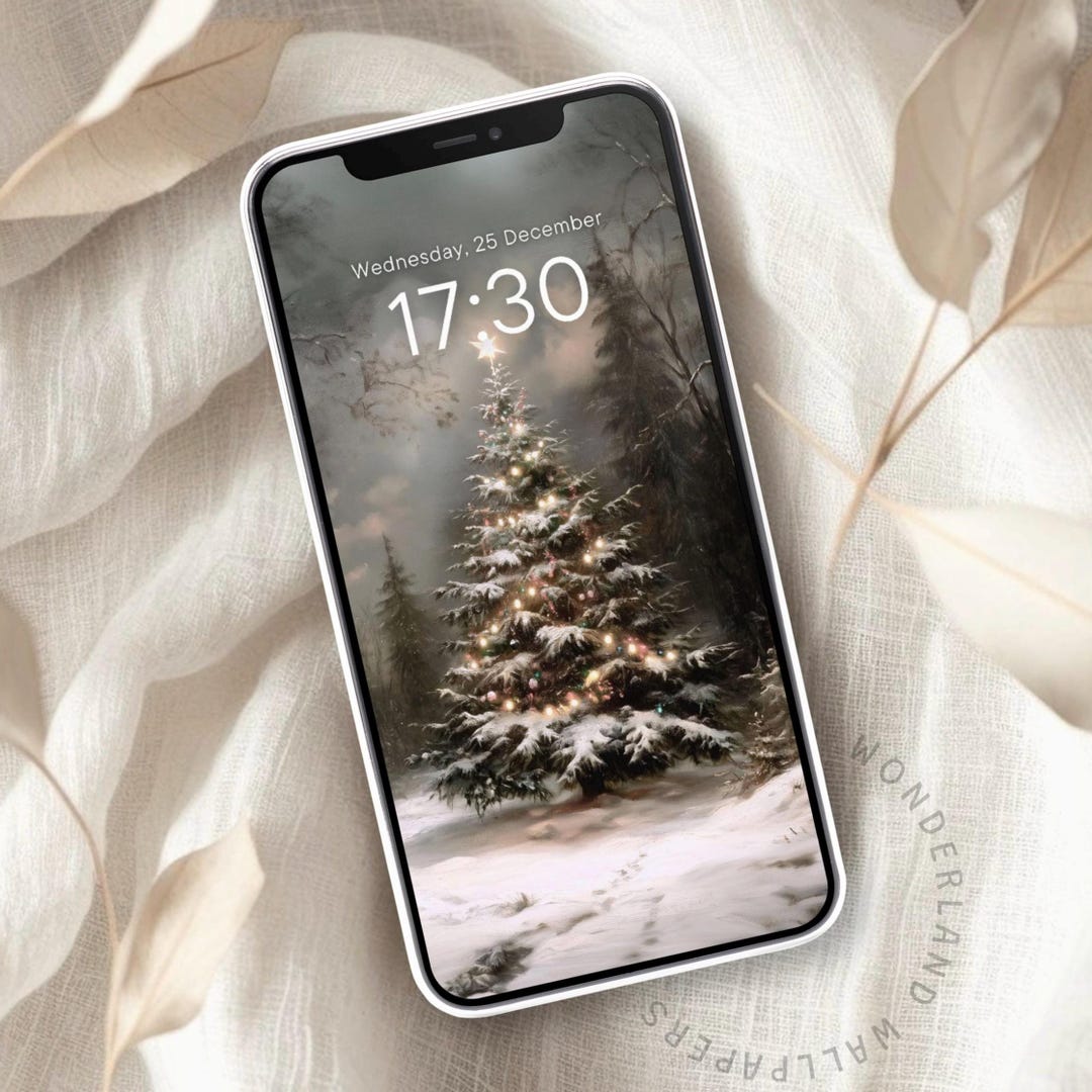 Vintage Christmas Eve Tree iPhone Wallpaper, Winter Aesthetic Phone ...
