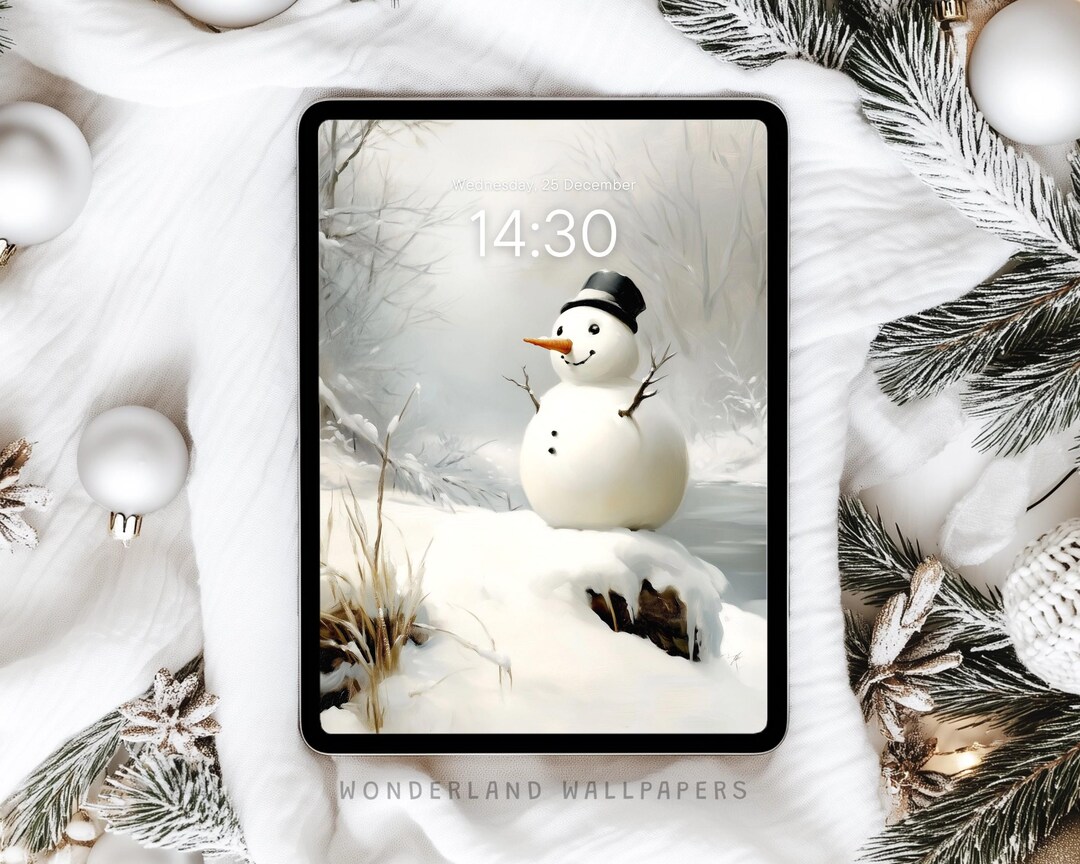 Little Snowman Christmas iPad Wallpaper, Vintage Aesthetic iPad ...