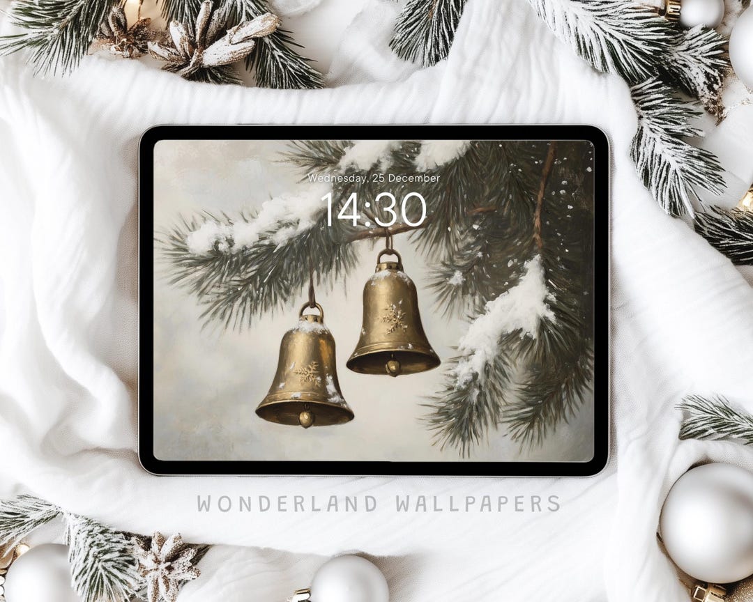 Brass Bells iPad Wallpaper, Vintage Christmas Lockscreen (digital ...