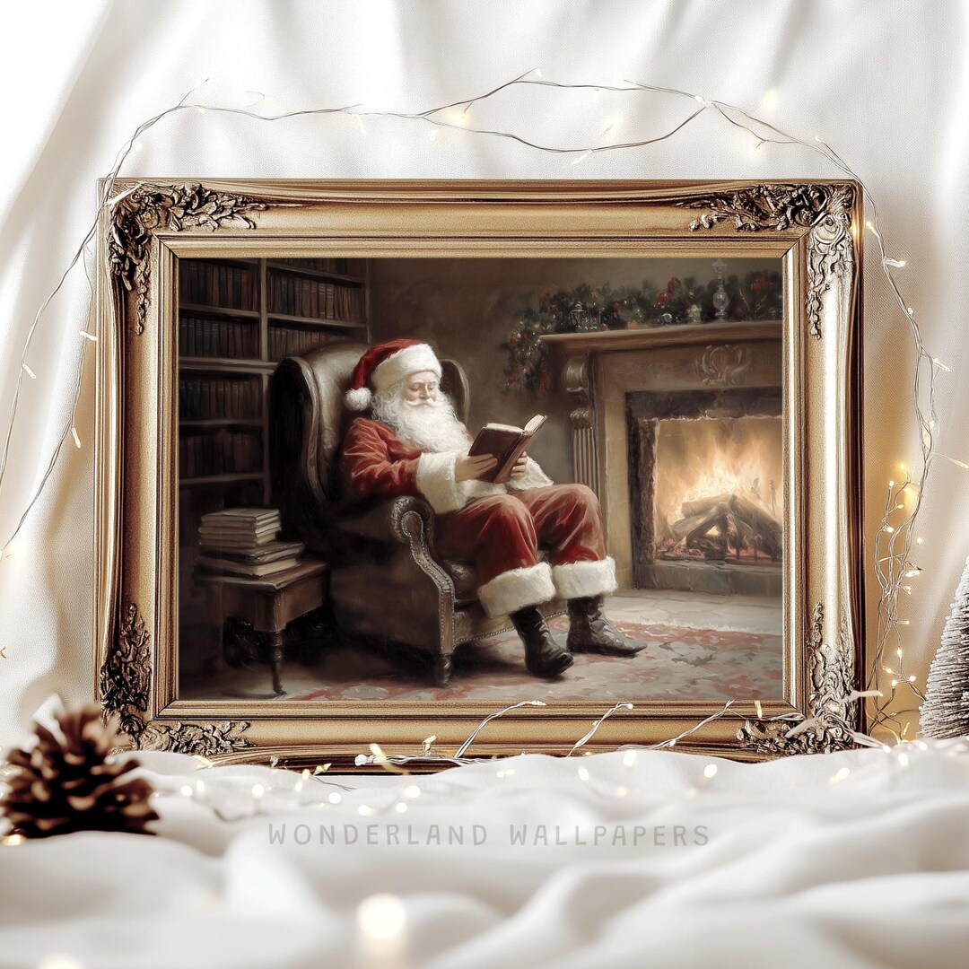 Father Christmas Reading Print, Cozy Holiday Wall Art (digital Download ...