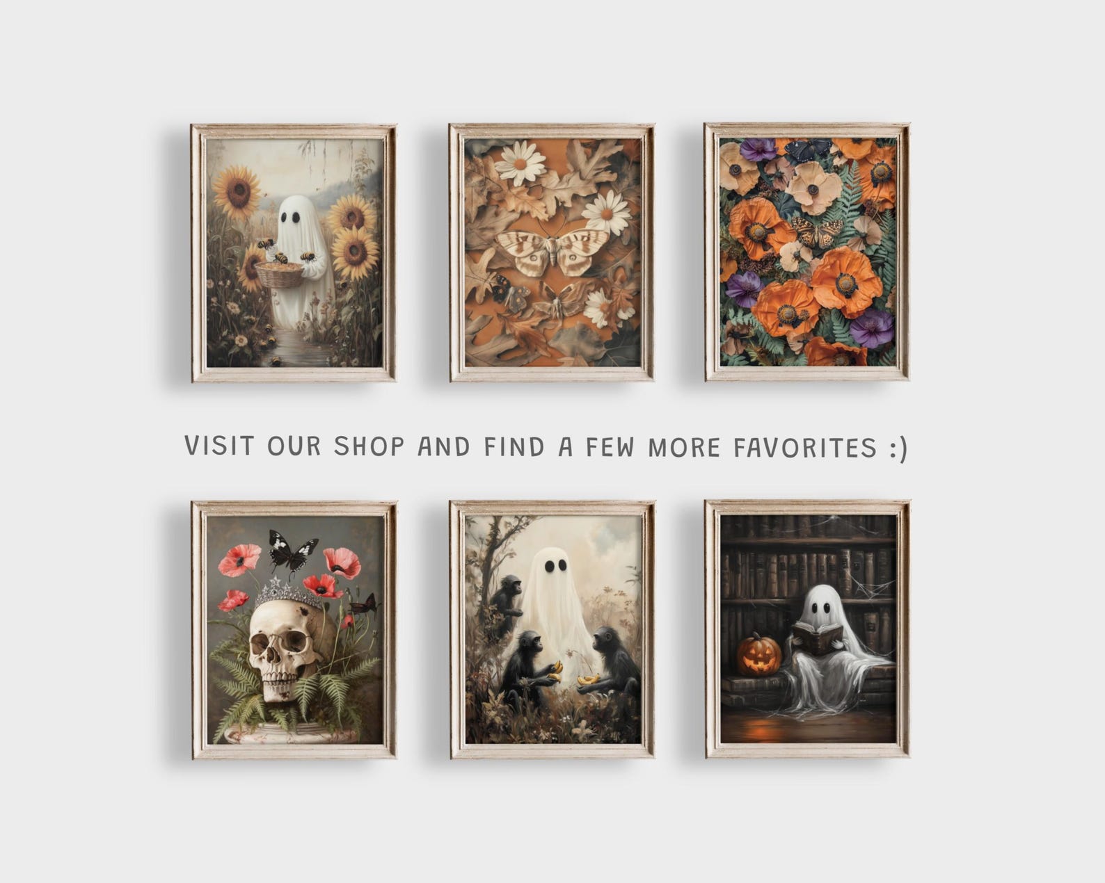 Cute Ghosts With Flowers in Dark Forest, Dark Academia Art, Halloween ...
