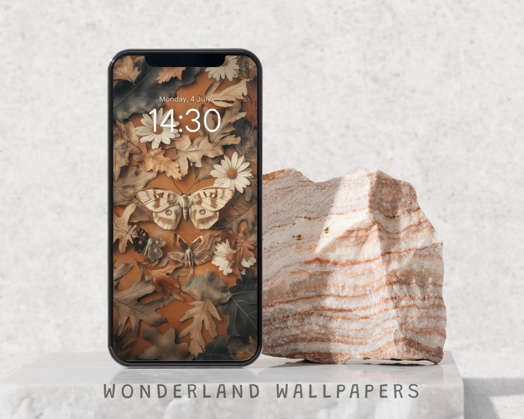 Fall Aesthetic Phone Wallpaper, Halloween Moths, Oak Leaves and Daisies ...