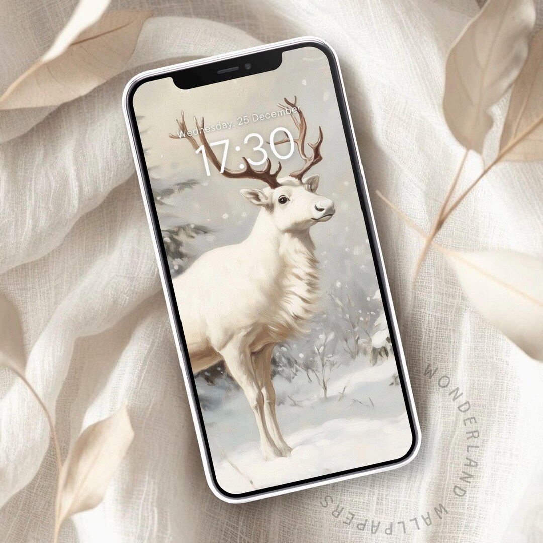 White Stag Christmas iPhone Wallpaper, Winter Aesthetic Phone ...