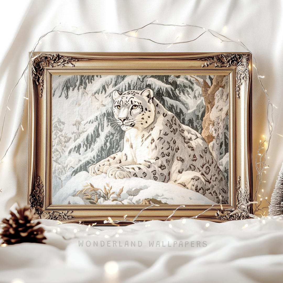 Snow Leopard Print, Winter Wall Art, Holiday Christmas Home Decor ...