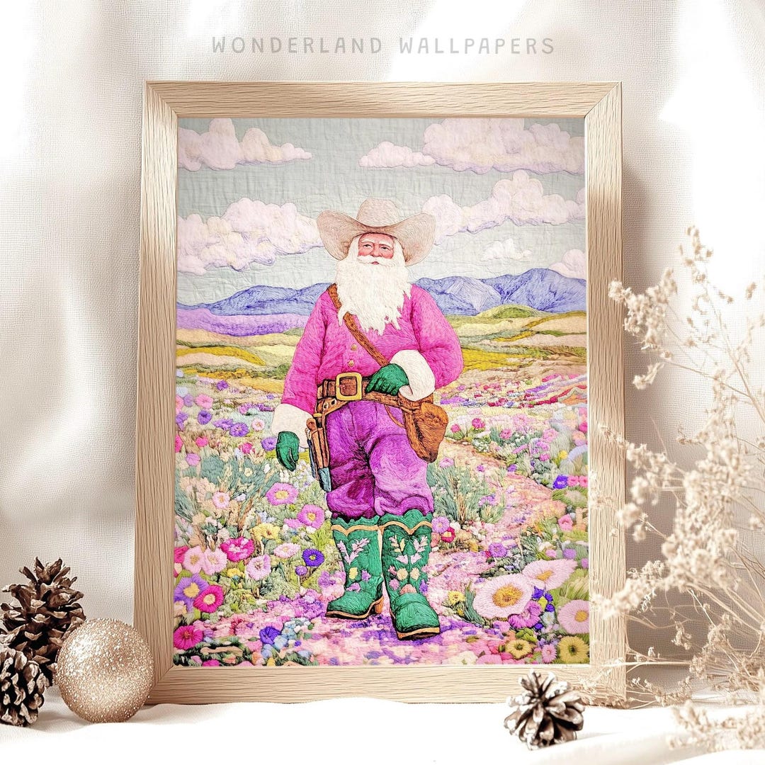 Cowboy Santa Art Print, Wildflower Christmas Decor (digital Download ...