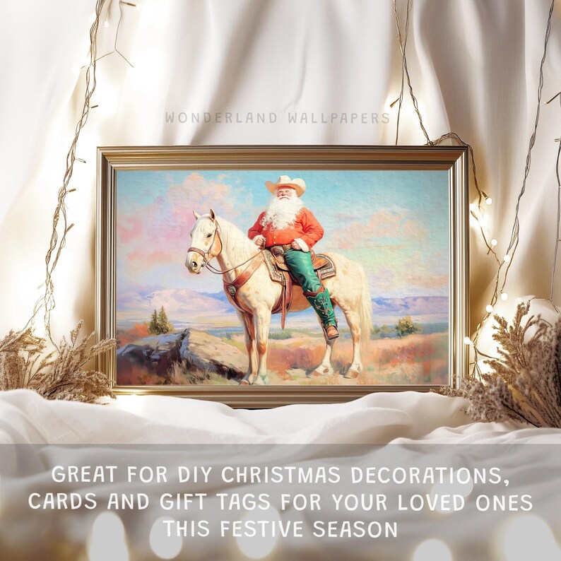 Cowboy Santa Christmas Art Print, Rustic Holiday Decor (digital ...