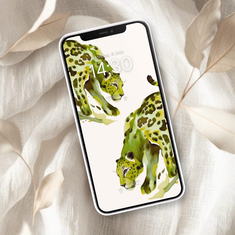 Green Leopards iPhone Wallpaper for Girls, Jungle Animal Green ...