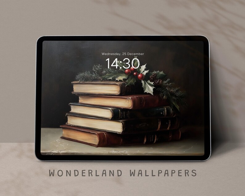 Christmas Books iPad Wallpaper, Vintage Aesthetic Lockscreen (digital ...