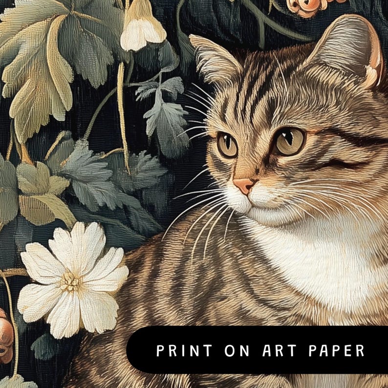 Cottagecore Cat Portrait: Floral Botanical Printable Art (digital ...