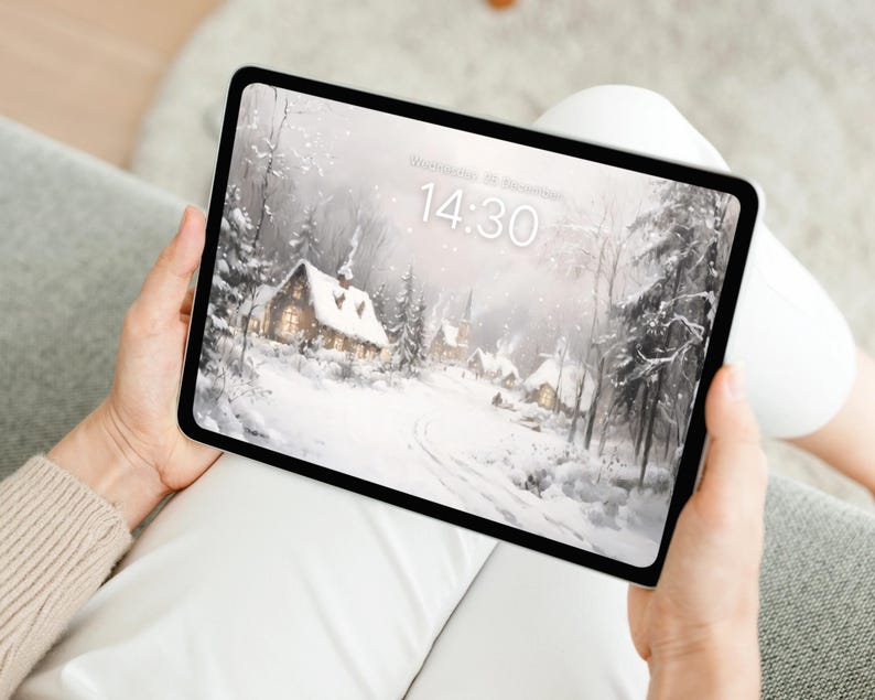 White Christmas Winter Village, Cute Christmas iPad Wallpaper, Snowy ...