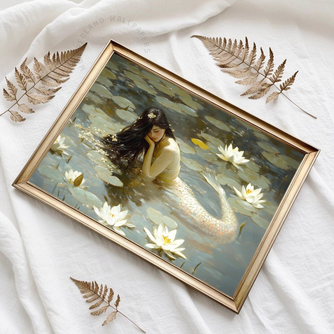 Mermaid in Lily Pond Art Print: Fantasy Wall Decor (digital Download ...
