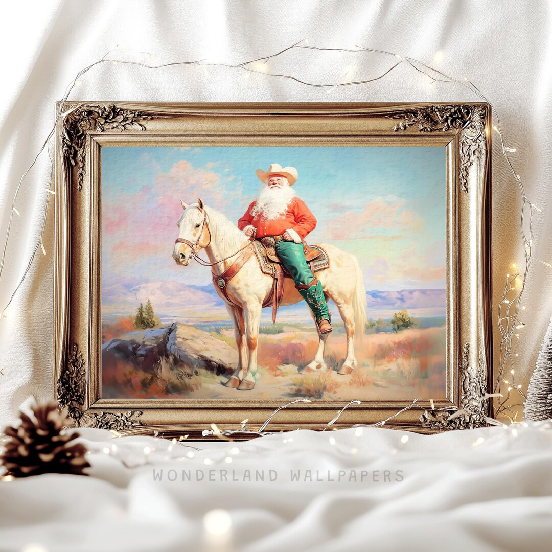 Cowboy Santa Christmas Art Print, Rustic Holiday Decor (digital ...