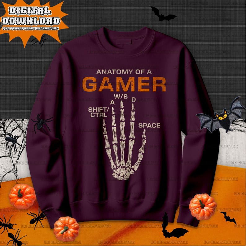 Anatomy of A Gamer Shift Ctrl Skeleton Finger Press Keyboard PNG Design Digital File for PNG ...