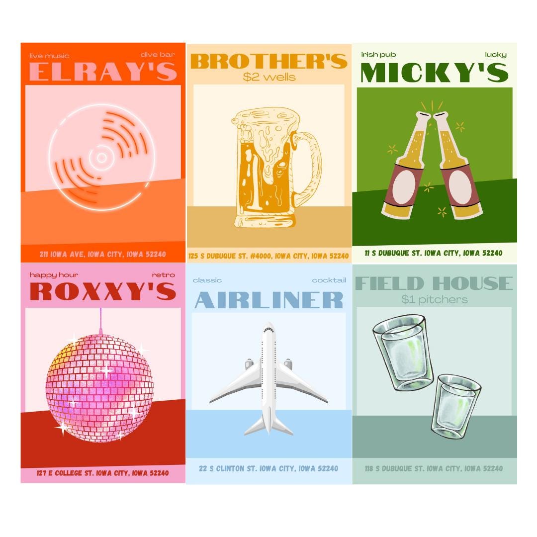 Iowa City Bars Trendy Aesthetic Cocktail Wall Prints - Etsy