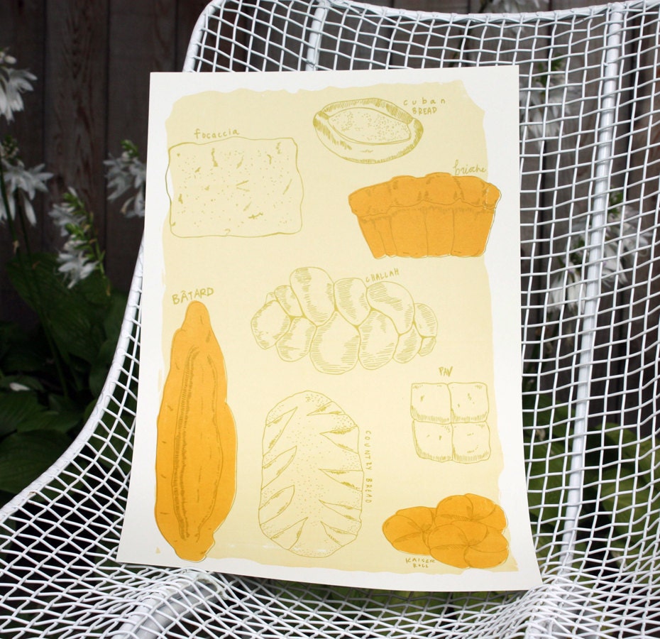 Silkscreen & Letterpress Bread Kitchen Print-foodie Art - Etsy
