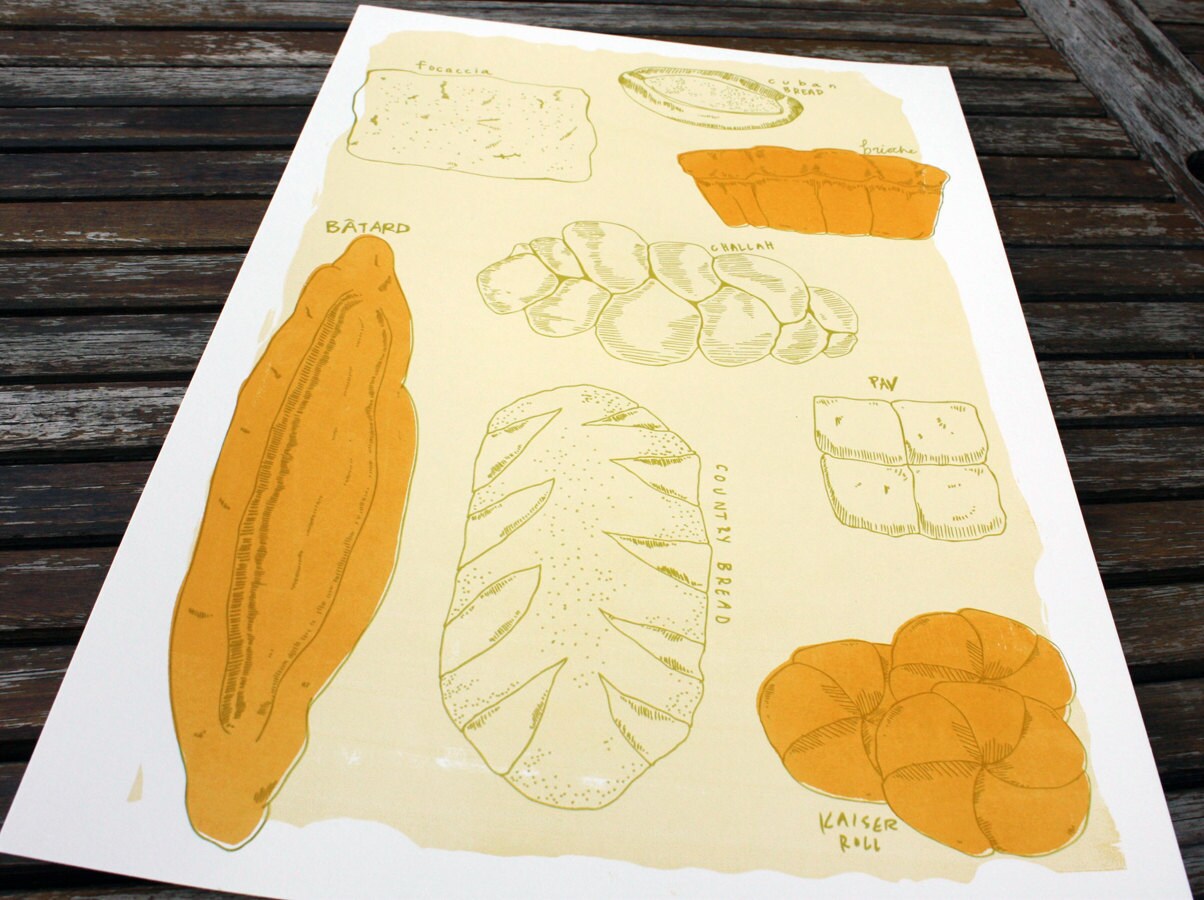 Silkscreen & Letterpress Bread Kitchen Print-foodie Art - Etsy