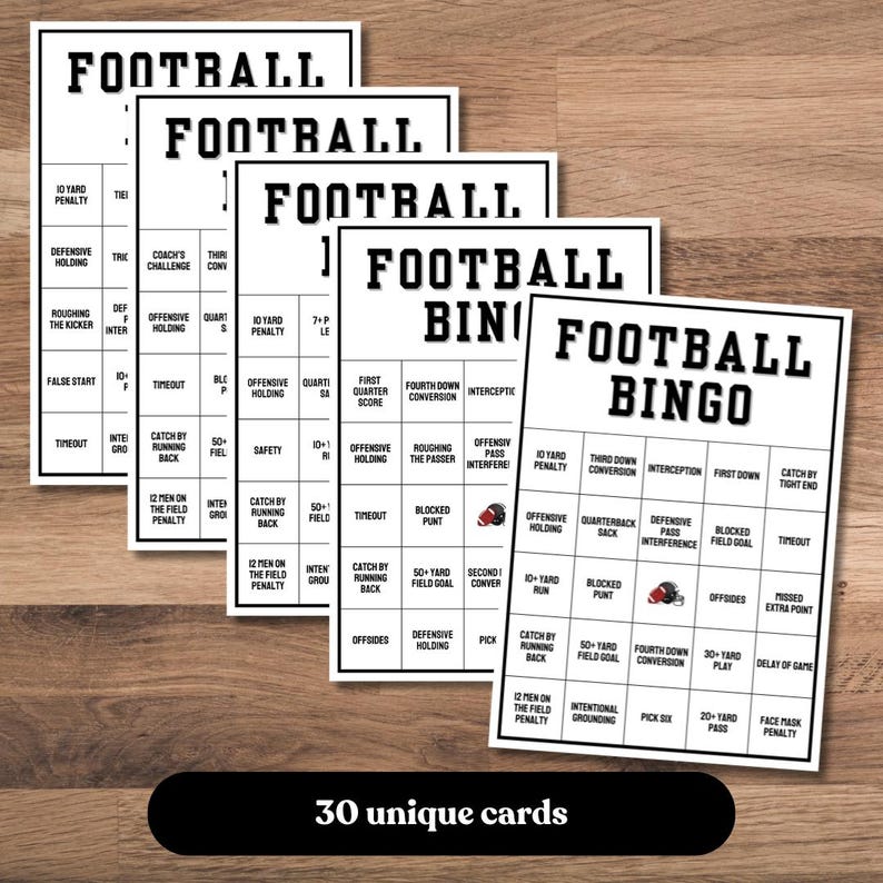 Football Bingo, 30 Unique Printable Football Bingo Cards, Football ...