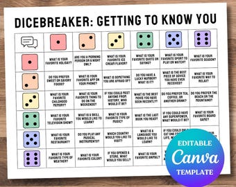 Editable Dicebreaker Roll and Tell Game, Table Talk Dice, Editable ...