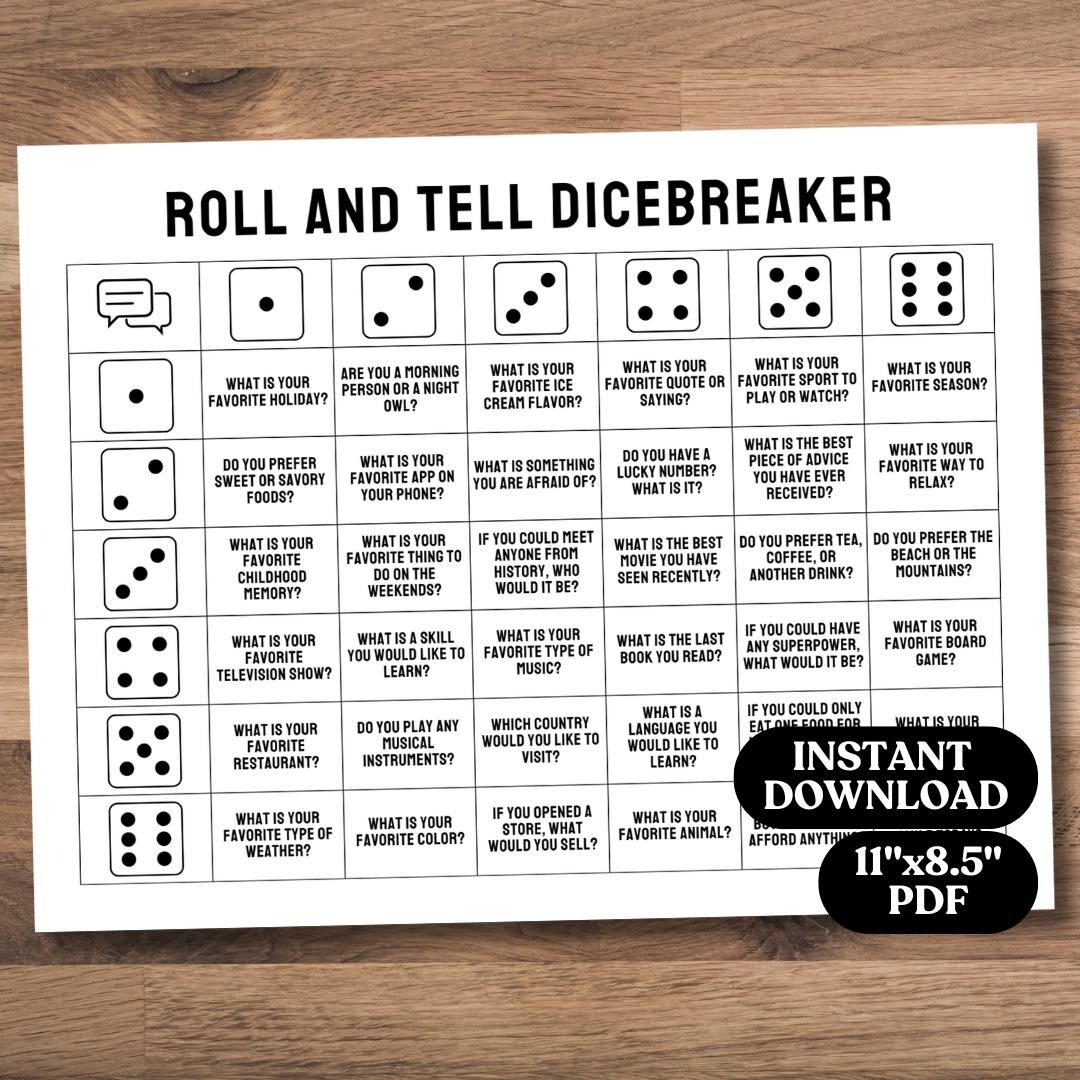 Printable Icebreaker Activity, Dice Icebreaker, Roll and Tell Game, Get ...