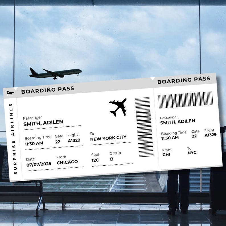 Editable Boarding Pass Gift, Personalized Airline Ticket Gift, Surprise ...