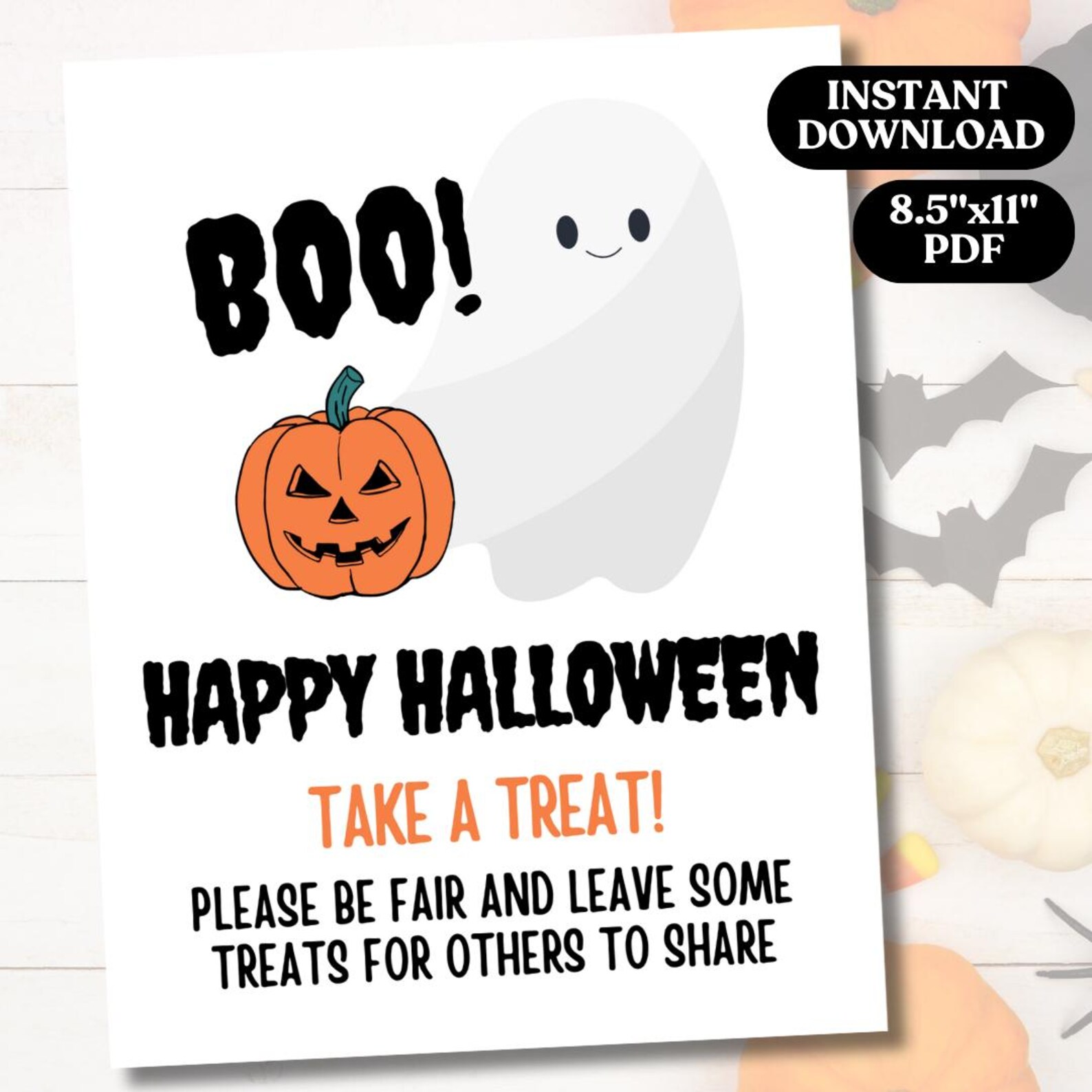 Halloween Trick or Treat Sign, Halloween Candy Sign, Printable Trick or ...