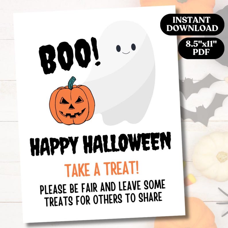 Halloween Trick or Treat Sign, Halloween Candy Sign, Printable Trick or ...