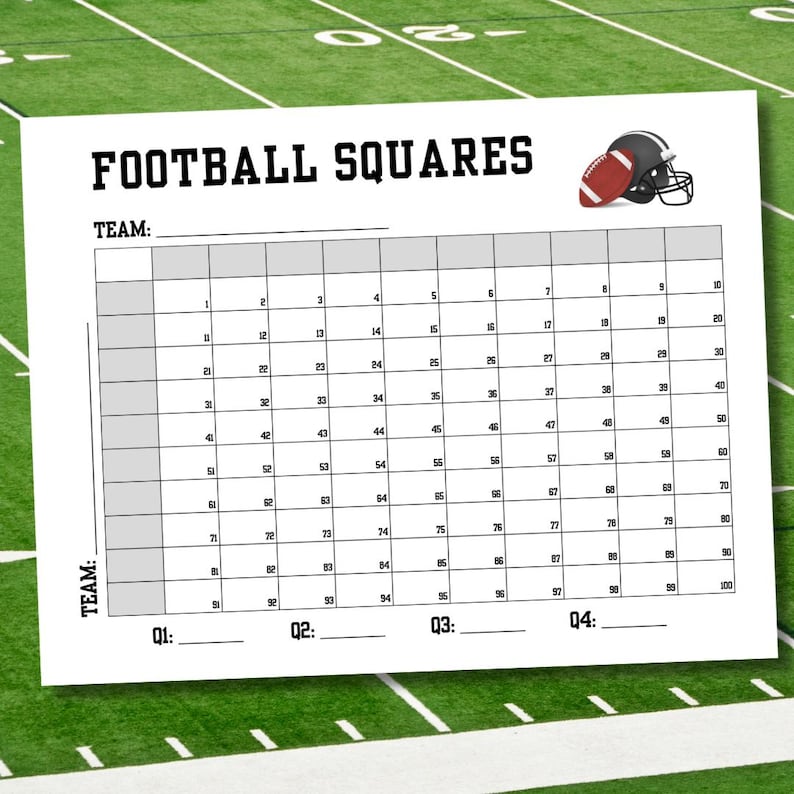 Editable Football Squares Template, 100 Football Squares Game, Football ...