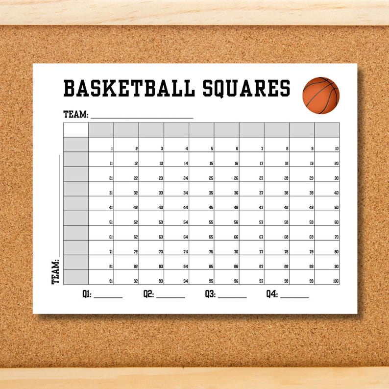 Basketball Squares Printable, 100 Basketball Squares Game, Basketball ...