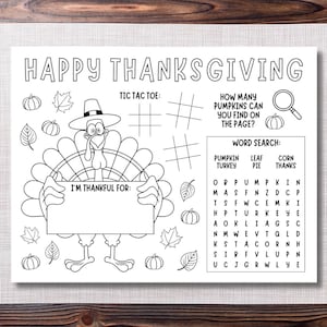 Thanksgiving Placemat for Kids, Printable Thanksgiving Coloring ...