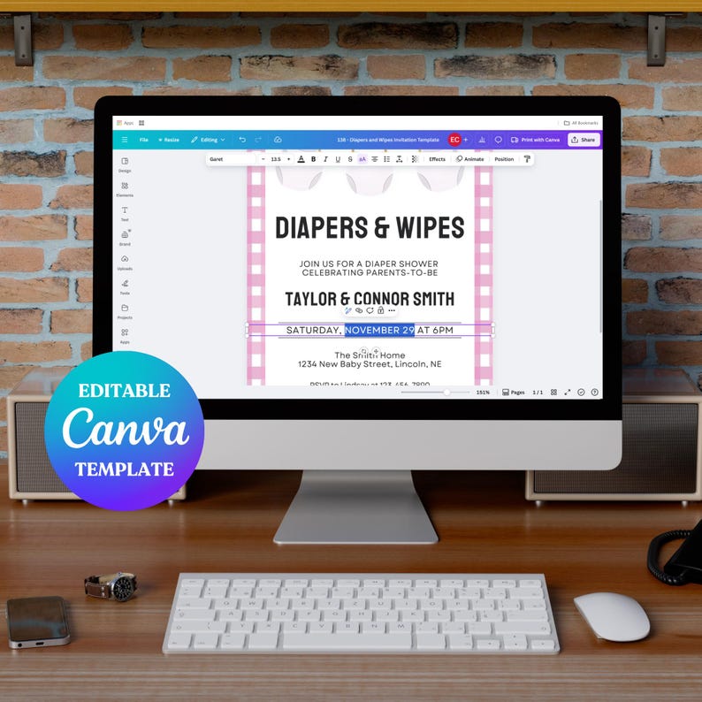 Editable Diapers and Wipes Baby Shower Invitation Template, Diaper ...
