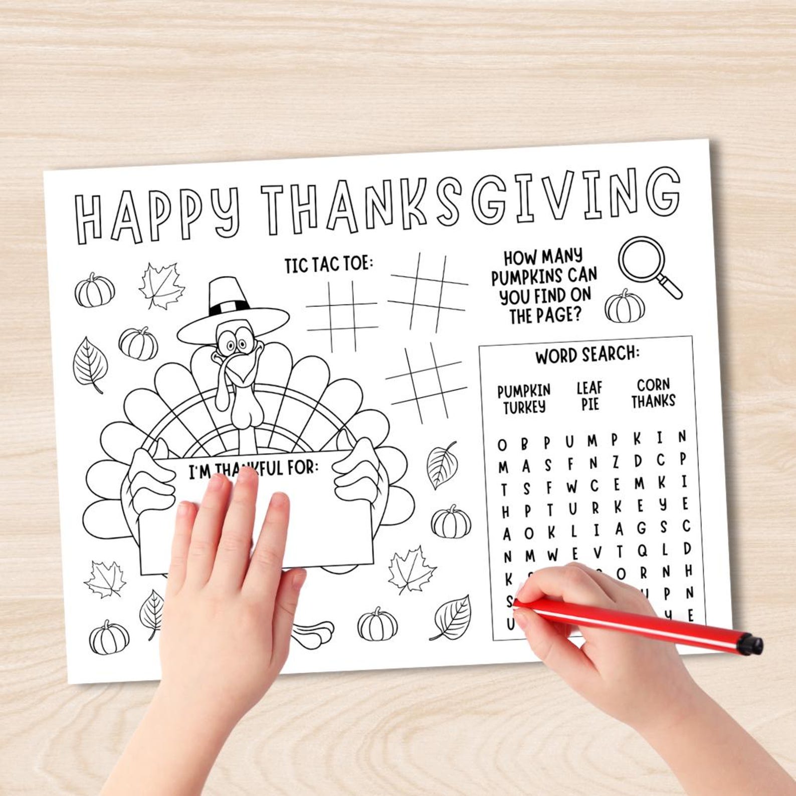 Thanksgiving Placemat for Kids, Printable Thanksgiving Coloring ...