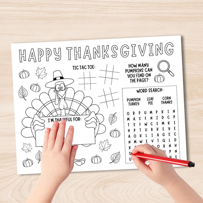 Thanksgiving Placemat for Kids, Printable Thanksgiving Coloring ...