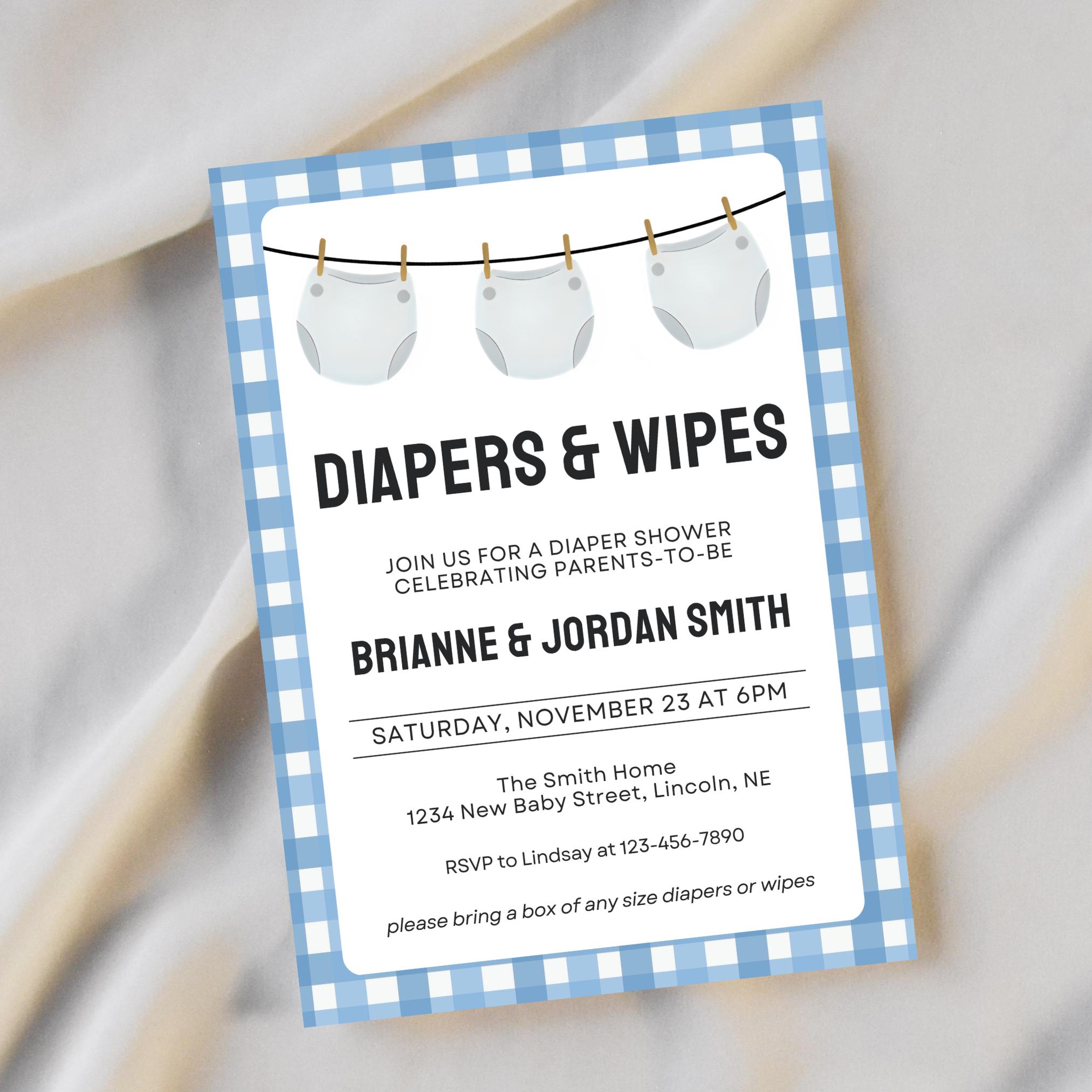 Editable Diapers and Wipes Baby Shower Invitation Template, Diaper and ...