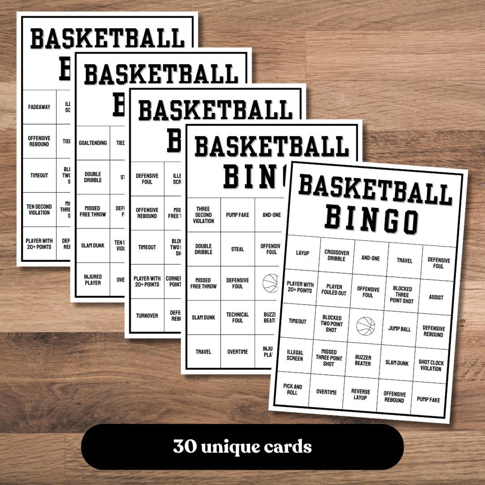 Basketball Bingo, 30 Unique Printable Basketball Bingo Cards ...