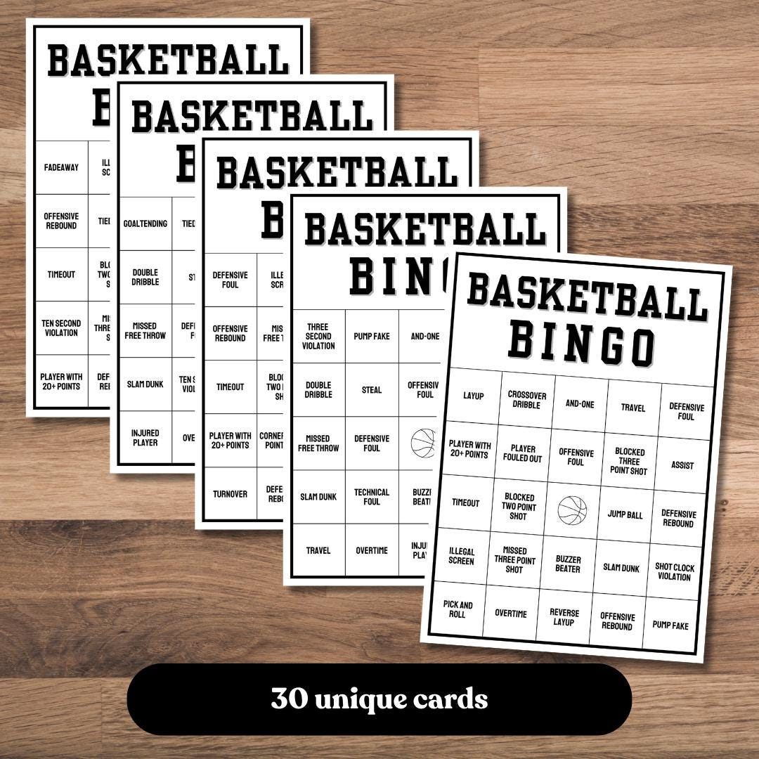 Basketball Bingo, 30 Unique Printable Basketball Bingo Cards ...