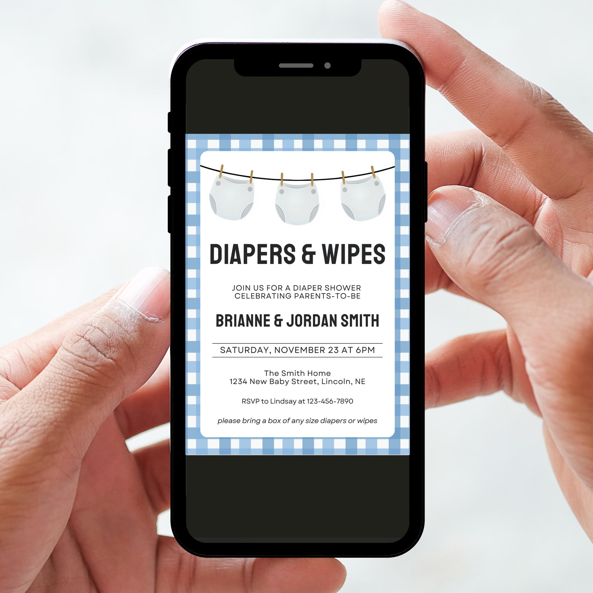 Editable Diapers and Wipes Baby Shower Invitation Template, Diaper and ...